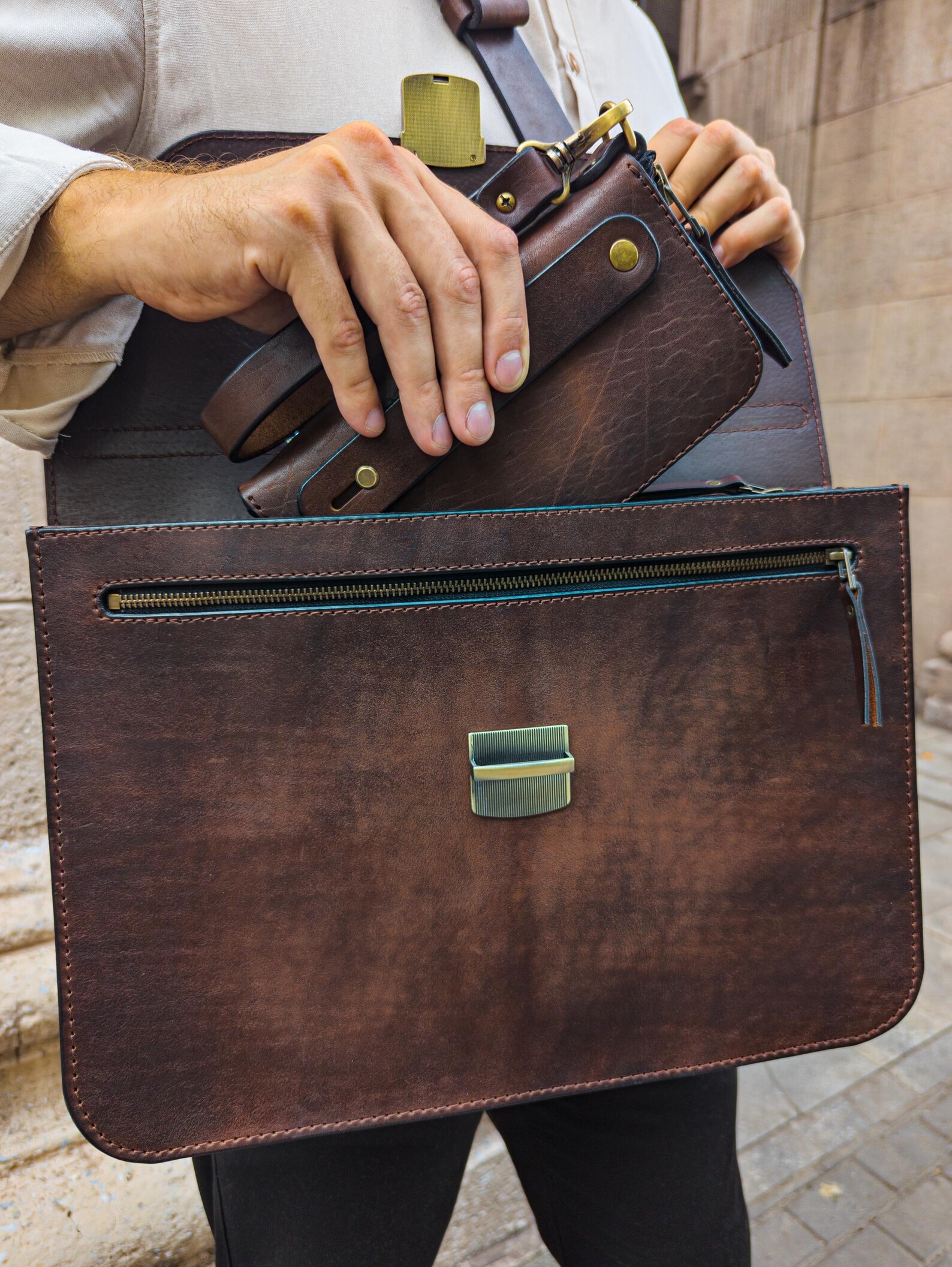 Handmade Full Grain Leather Briefcase, Mens Laptop Messenger Bag - Etsy
