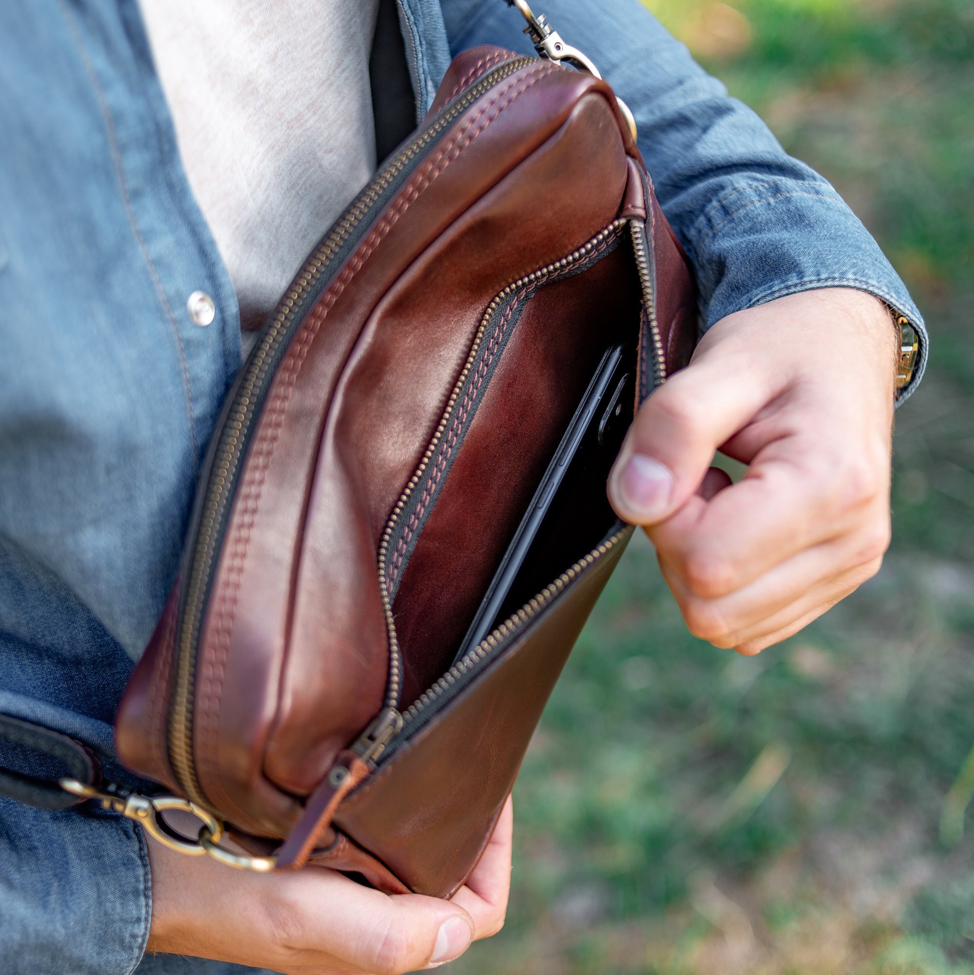 Personalized Leather Shoulder Bag, Man Leather Document Bag, Man ...