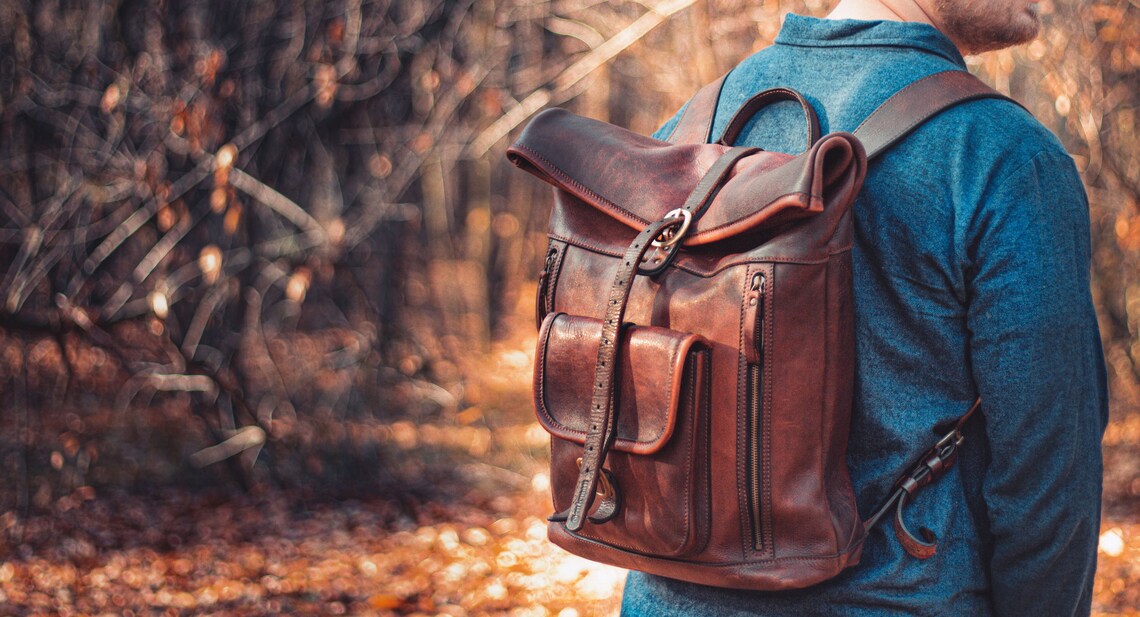 Leather Backpack for Man Leather Rolltop Backpack Leather - Etsy