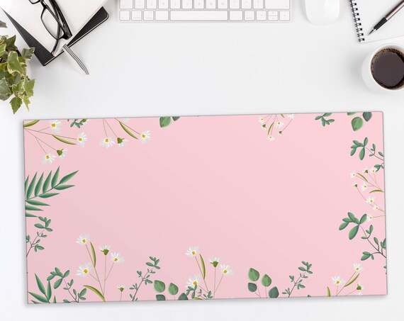Cute Pink And Green Daisies Desk Mat Cute Desk Pad Boho | Etsy