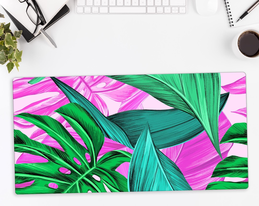 Pink and Green Tropical Monstera Desk Mat Cute Desk Pad Boho - Etsy