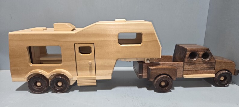 Handmade Poplar Wood Crafted Camper and Truck | Slide-out and Working ...