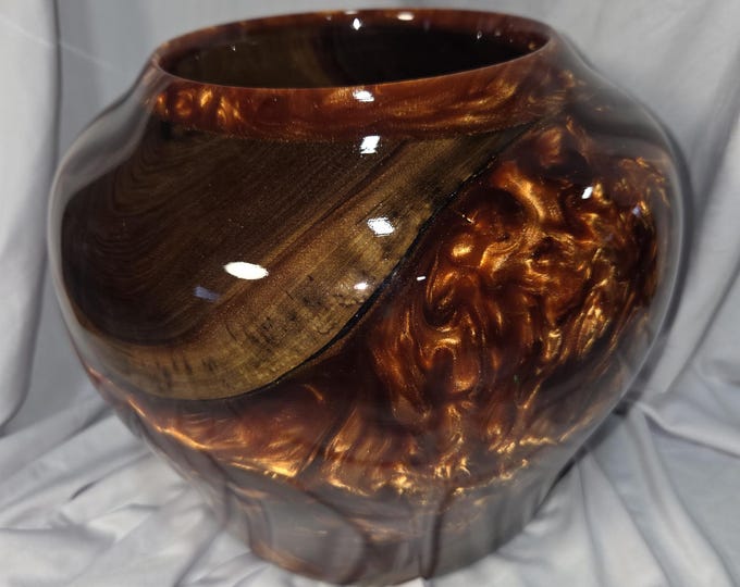 Hand Turned Black Walnut Wood and Copper Resin Bowl | Vase | Unique ...