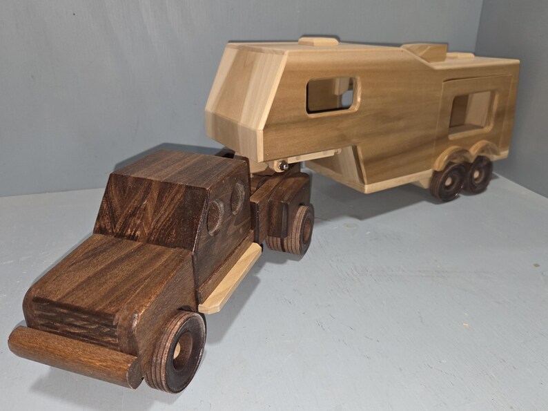 Handmade Poplar Wood Crafted Camper and Truck | Slide-out and Working ...