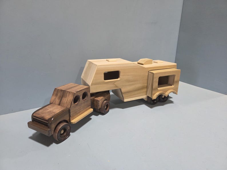 Handmade Poplar Wood Crafted Camper and Truck | Slide-out and Working ...