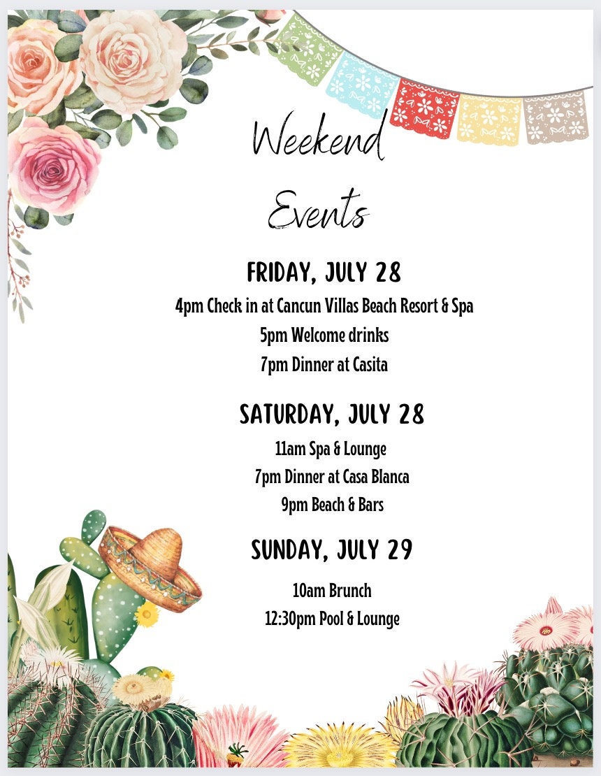 Editable Final Fiesta Bachelorette Invitation With Editable Itinerary ...