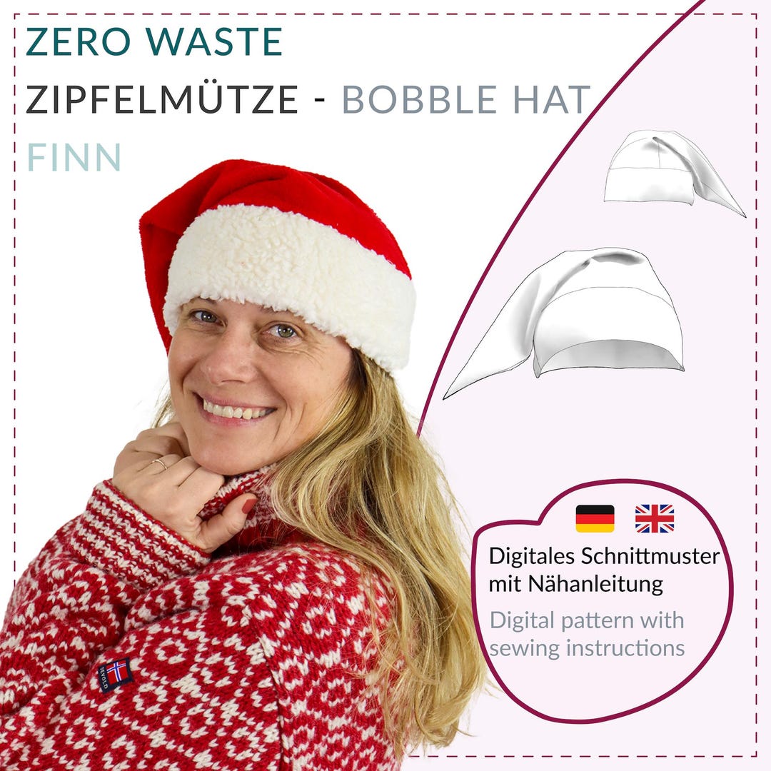 Zero Waste Christmas Hat Pattern | Zero Waste Pointed Hat Pattern | Hat ...
