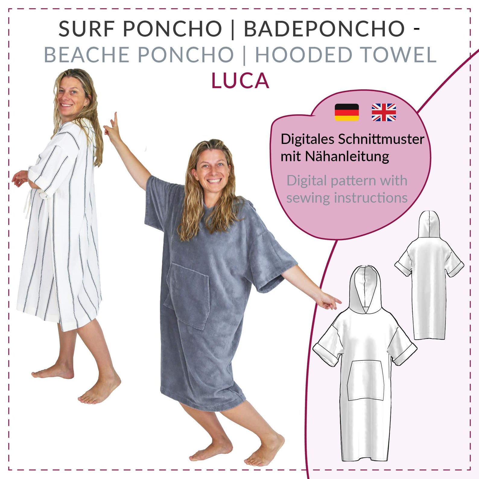Surfe Poncho Sewing Pattern | Bathing Poncho Sewing Pattern | Beach ...