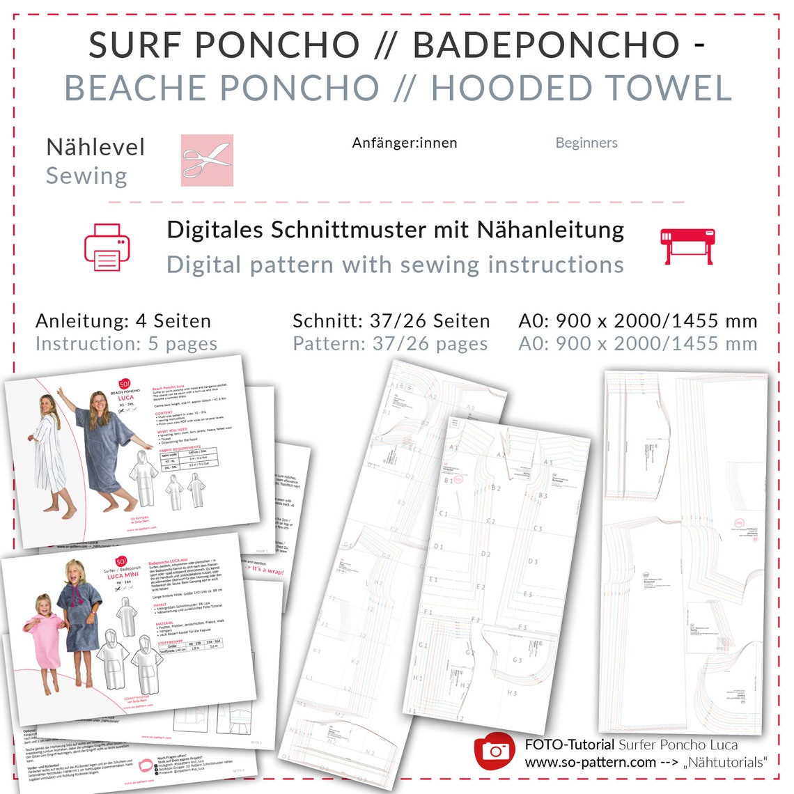 Surf Poncho Sewing Pattern Set (family) // Swim Poncho Pattern // Beach ...