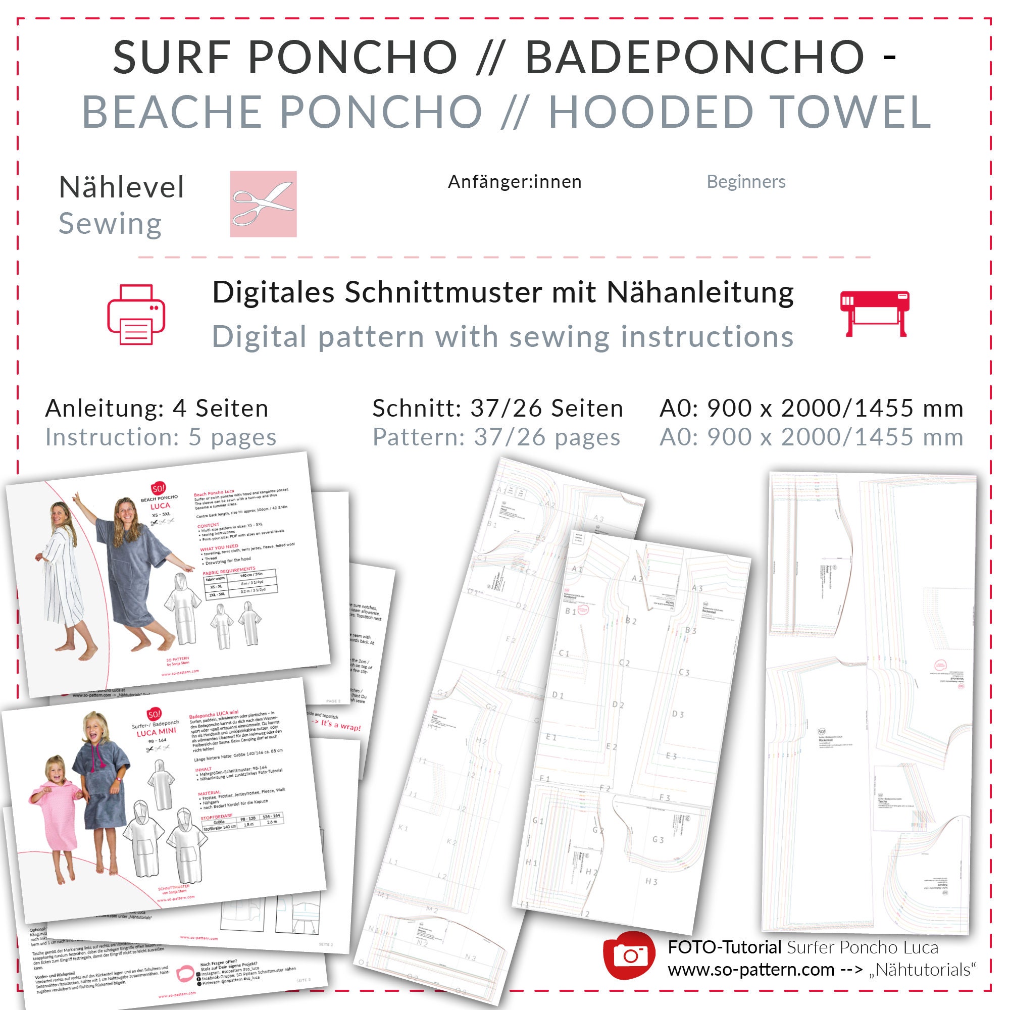 Surf Poncho Sewing Pattern Set (family) // Swim Poncho Pattern // Beach ...