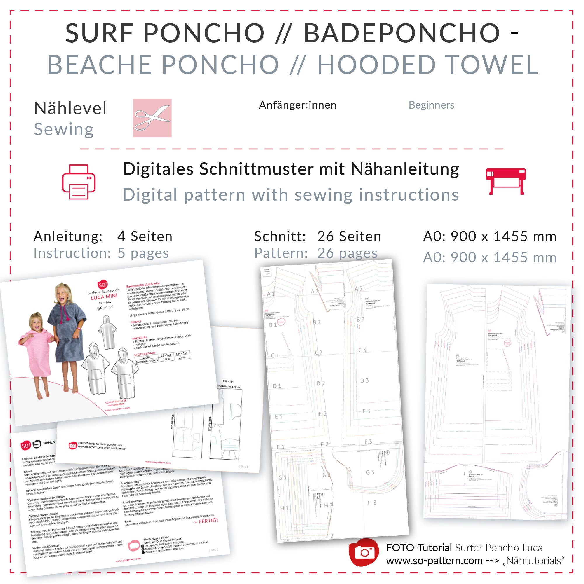Kids Bath Poncho Pattern | Swim Poncho Pattern | Towel Poncho Pattern ...