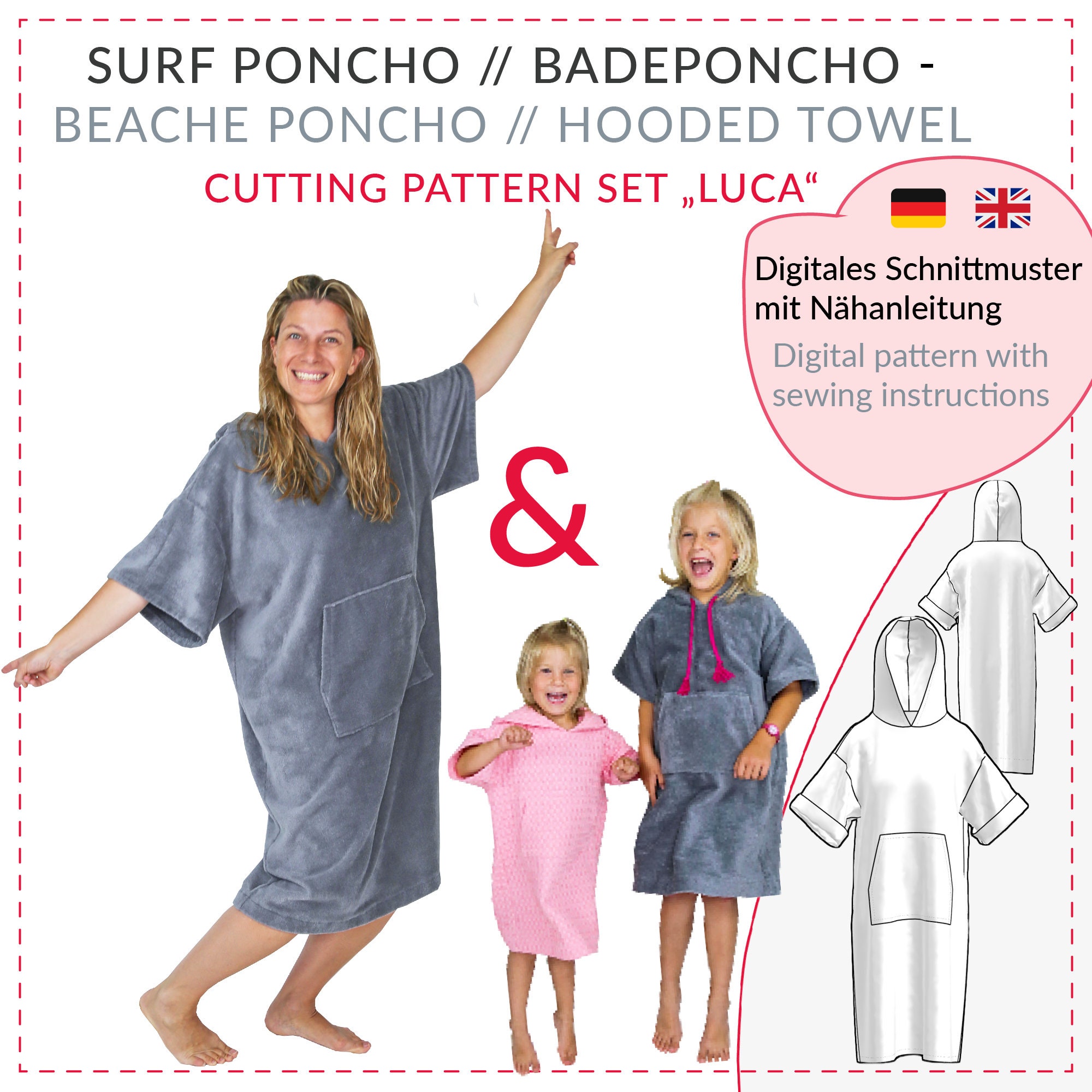 Surf Poncho Sewing Pattern Set (family) // Swim Poncho Pattern // Beach ...
