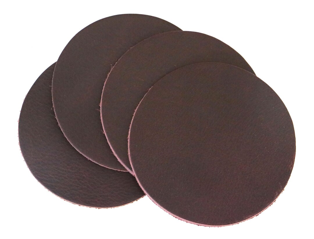 Matte BURGUNDY WEST TAN, Round Leather Coaster Shapes, Thick 8-9oz ...