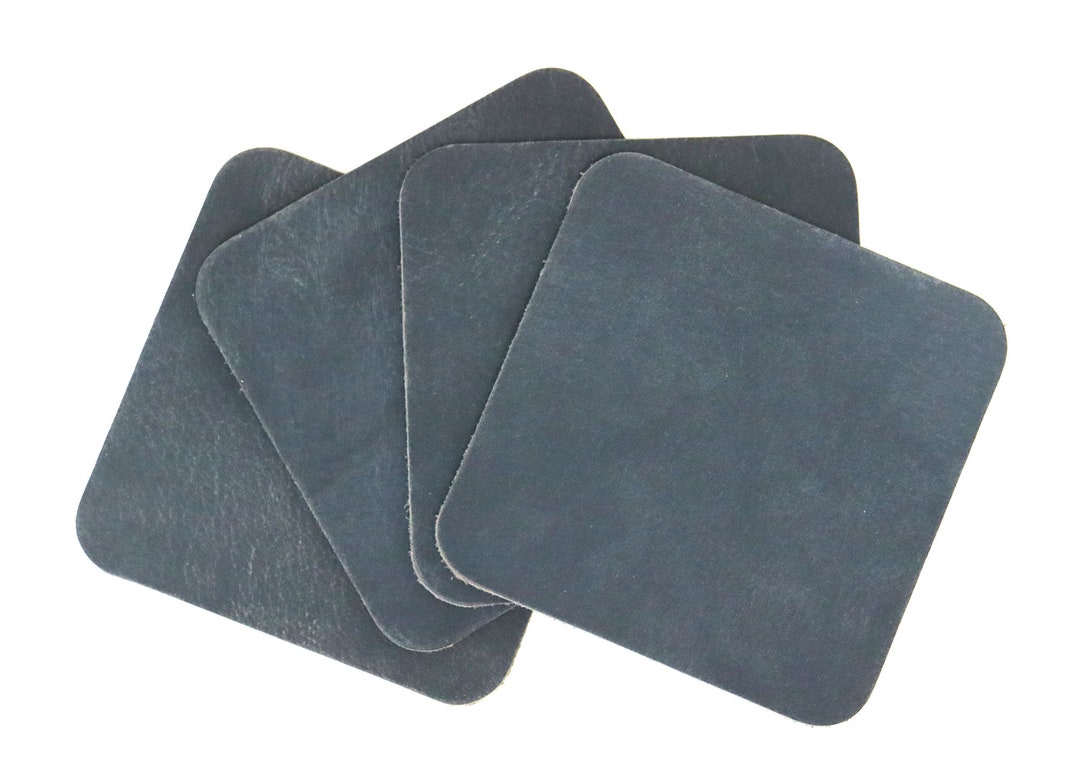 NAVY CRAZY HORSE Square Leather Coaster Sets, Heavyweight 8-9oz, 4"x4 ...