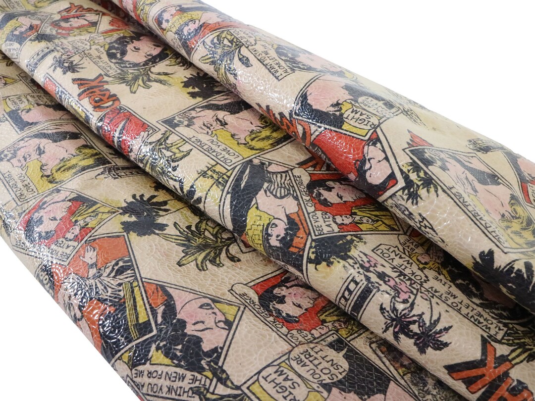 COMIC BOOK Printed Leather, Cowhide Leather, 3-4oz, Vintage Comic ...
