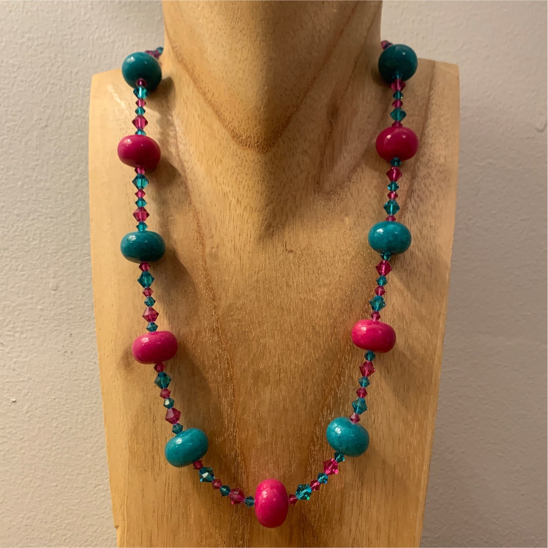 Teal en Fuchsia Geverfd Jade Ketting, Cadeau voor vrouw, cadeau voor ...