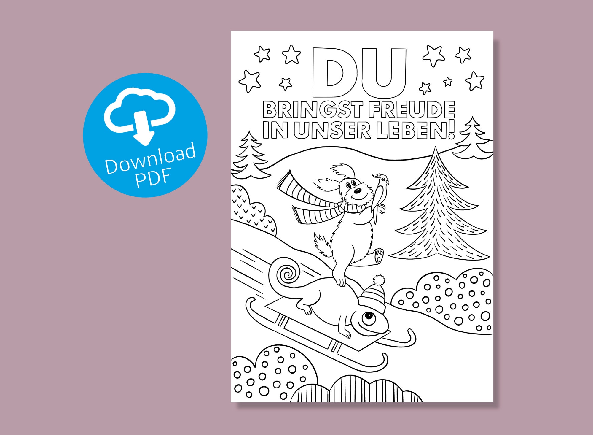 Coloring Page Winter Fun | Printable DIY Postcard | Coloring Card for ...