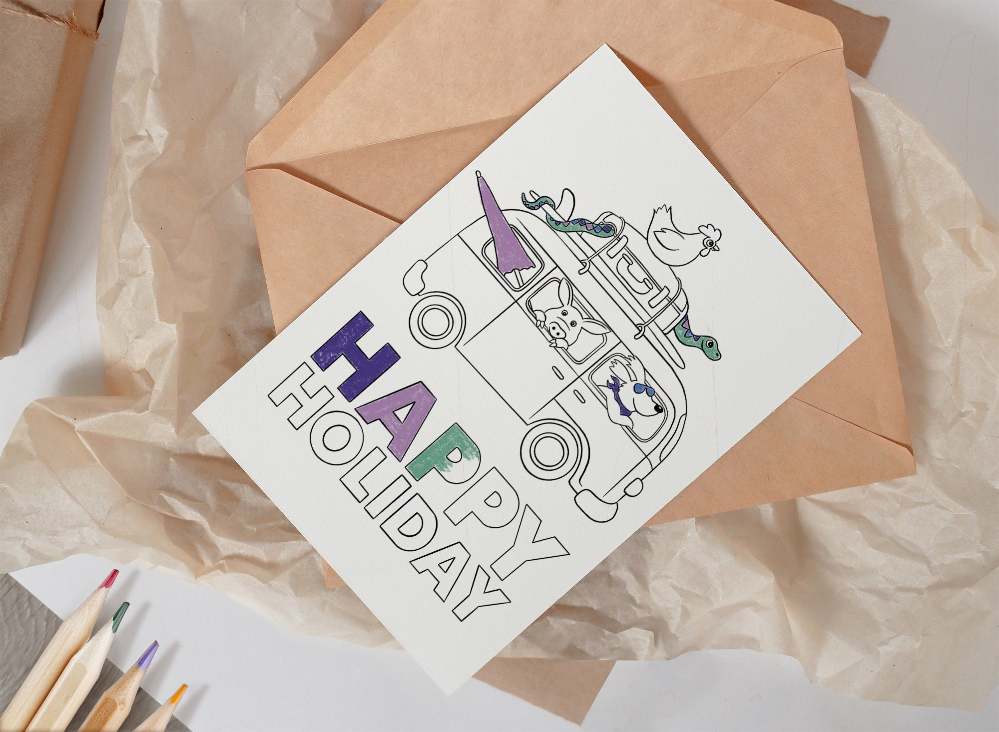 Coloring Card "happy Holiday" | DIY Greeting Card | Craft and Color for ...