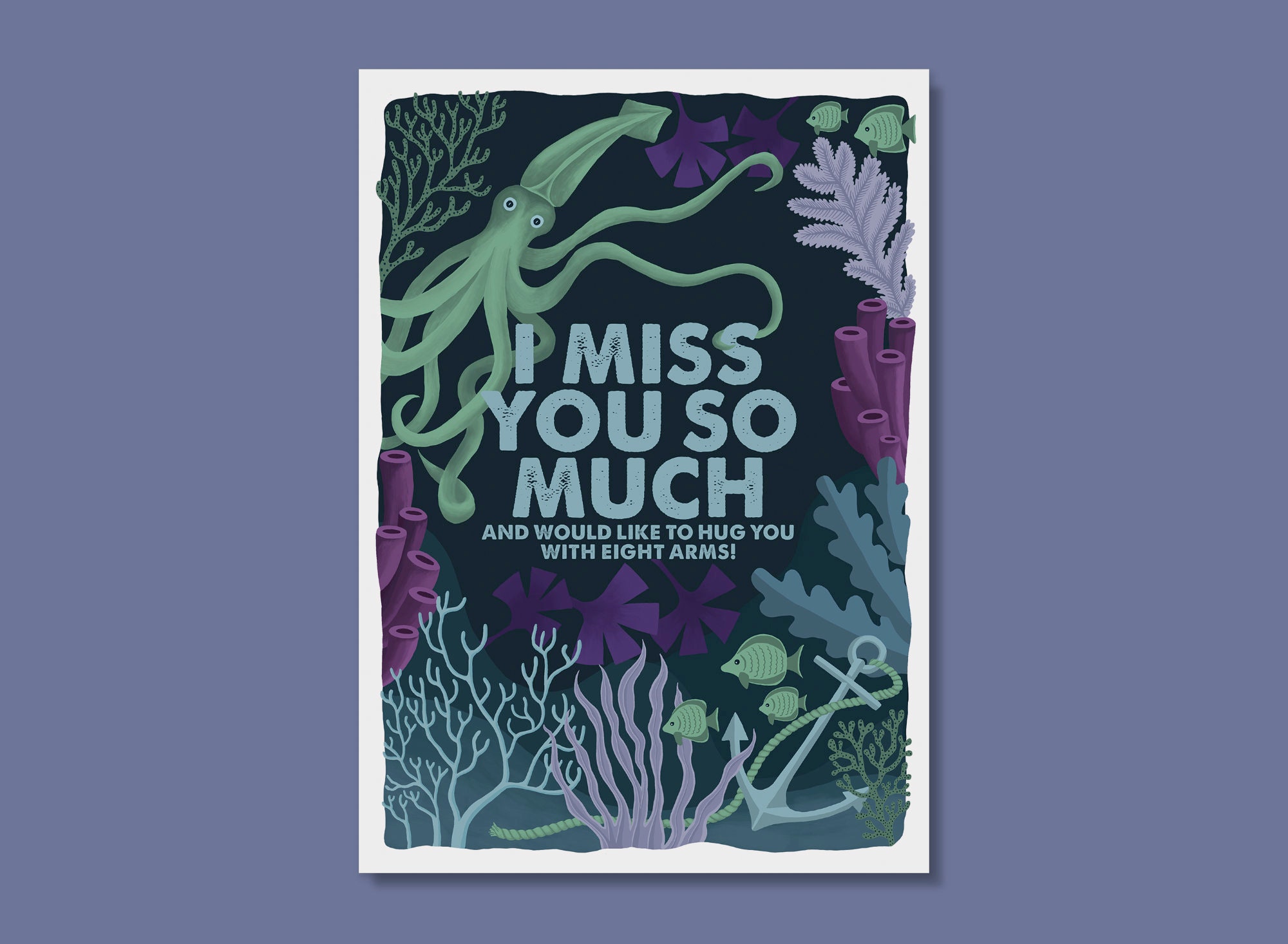 Postcard "i Miss You so Much and Would Like to Hug You With Eight Arms ...