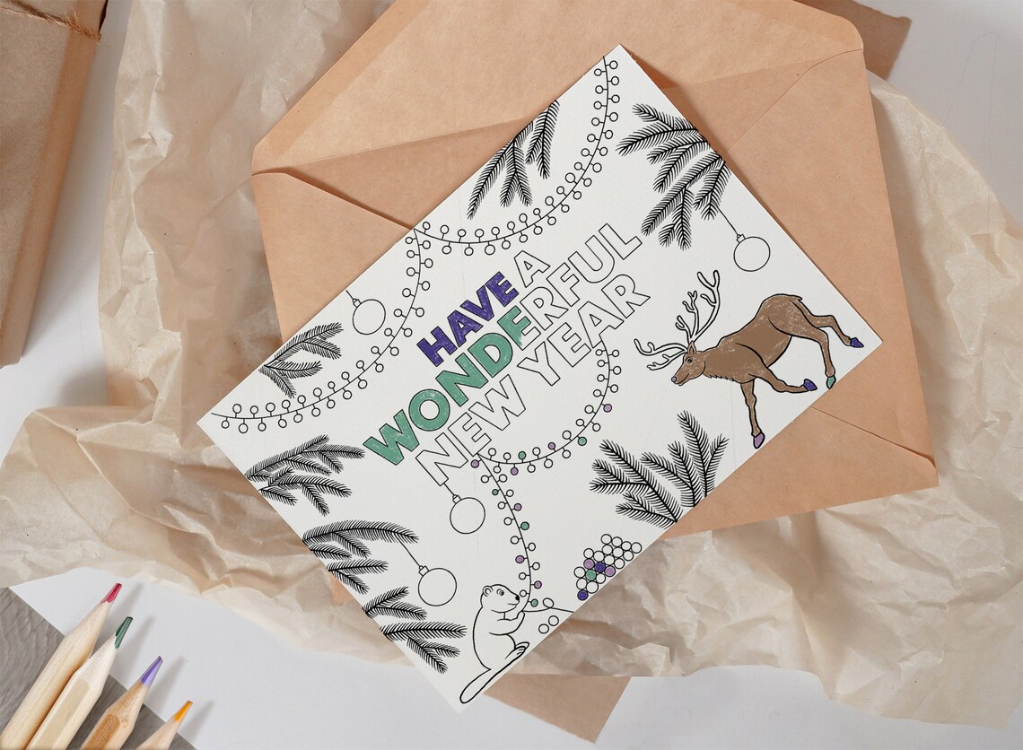 Coloring Card "new Year" | Crafts and Coloring for Children, Teachers ...