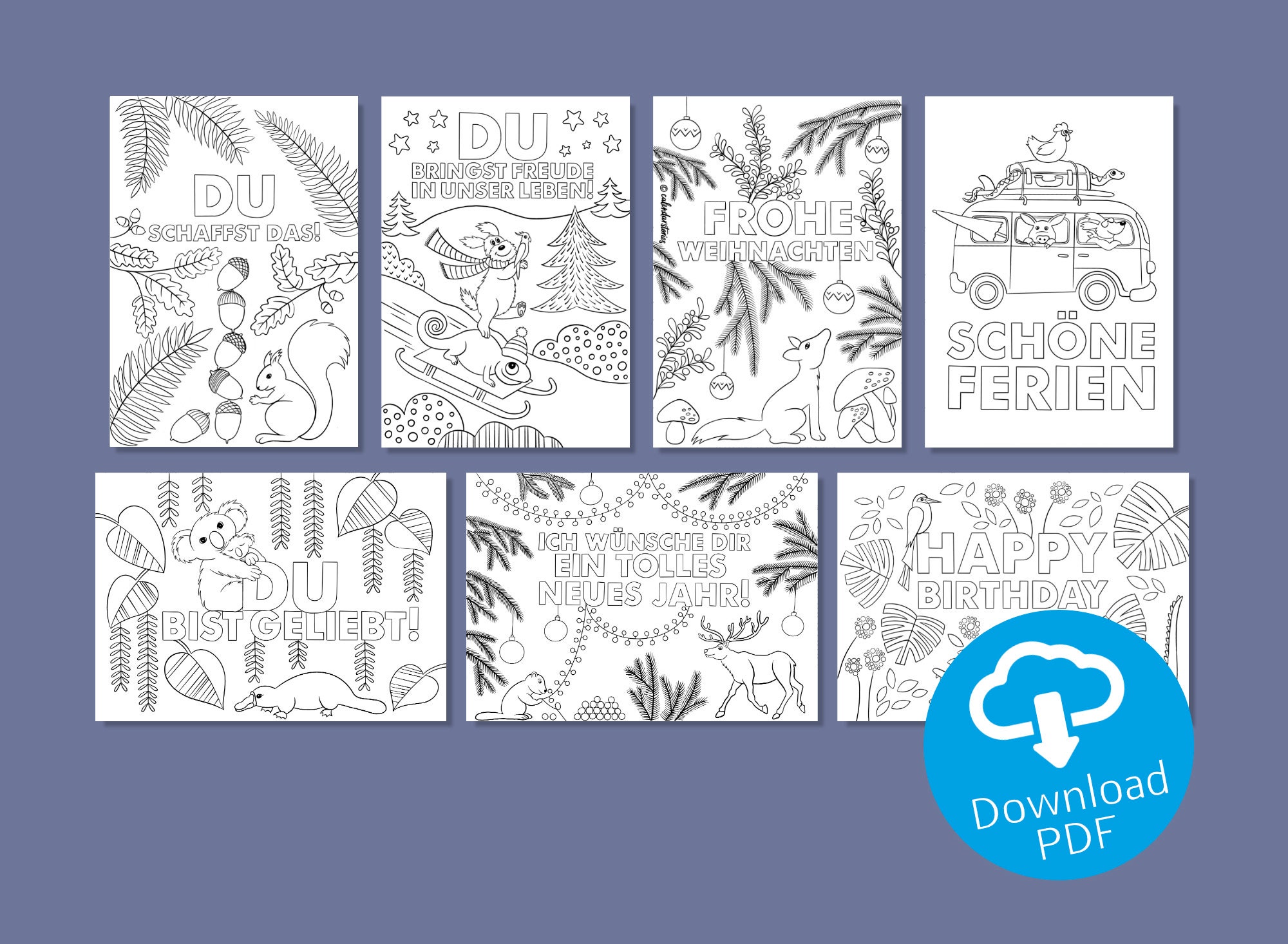 Set of 7 DIY Cards (ENG) | Coloring Postcards | Coloring for Children ...