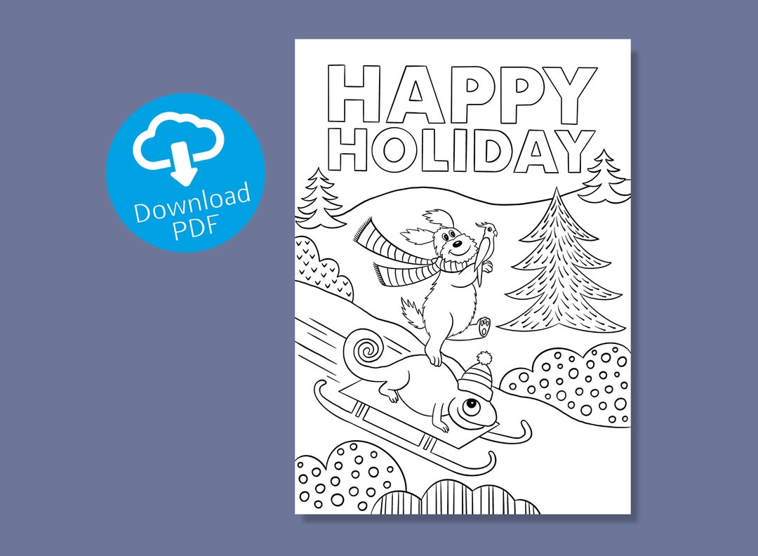Coloring Template Happy Holiday | Printable DIY Postcard | Coloring ...