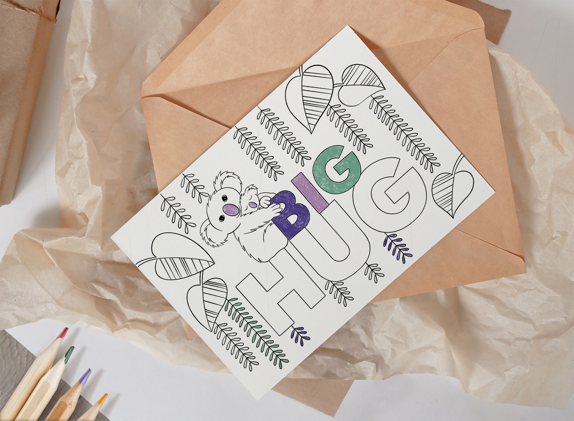 Coloring Card big Hug DIY Postcard Self Made Gift Craft and Color for ...