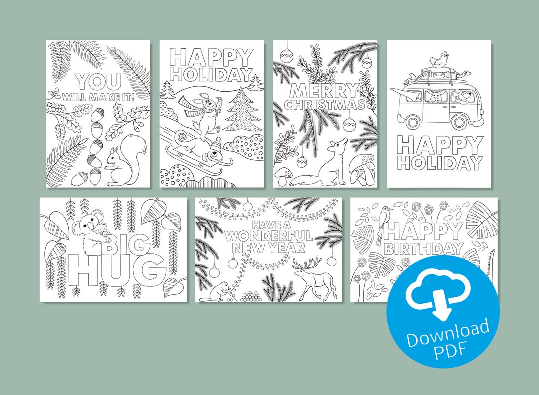 Set of 7 DIY Cards (ENG) | Coloring Postcards | Coloring for Children ...