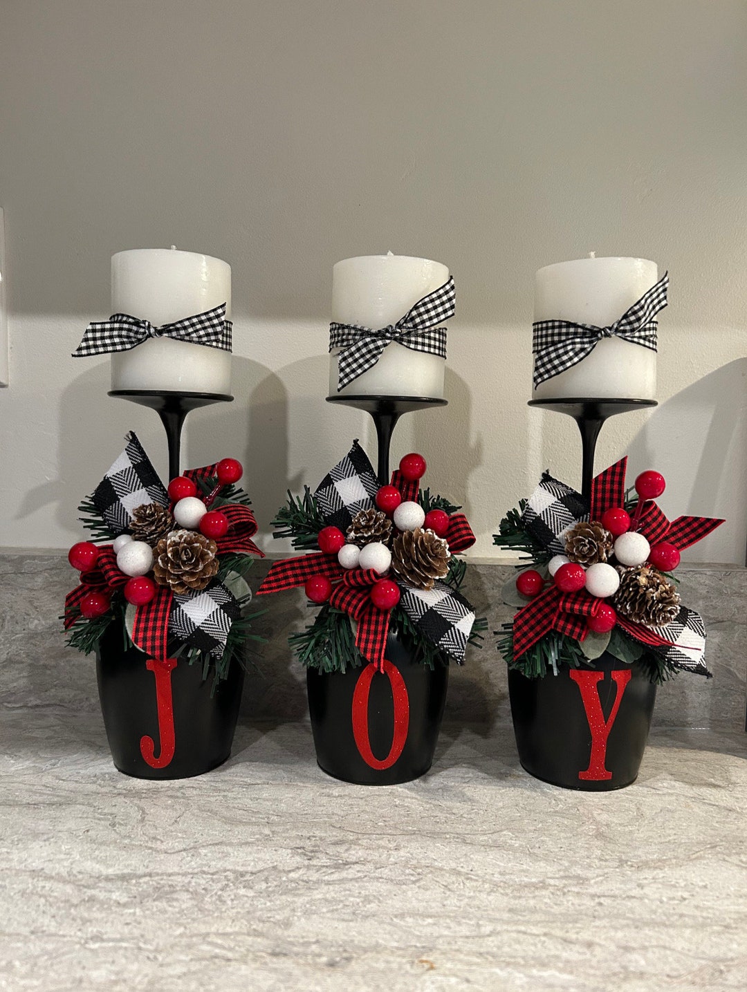Black and Red Buffalo Plaid Farmhouse Wine Glass Decor - Etsy