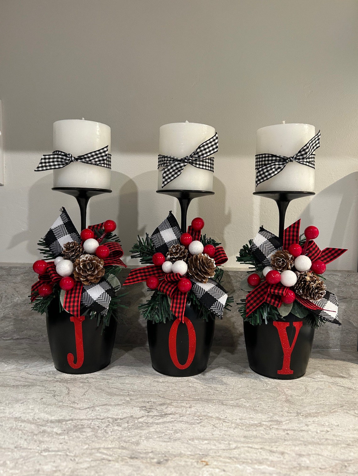 Black and Red Buffalo Plaid Farmhouse Wine Glass Decor - Etsy