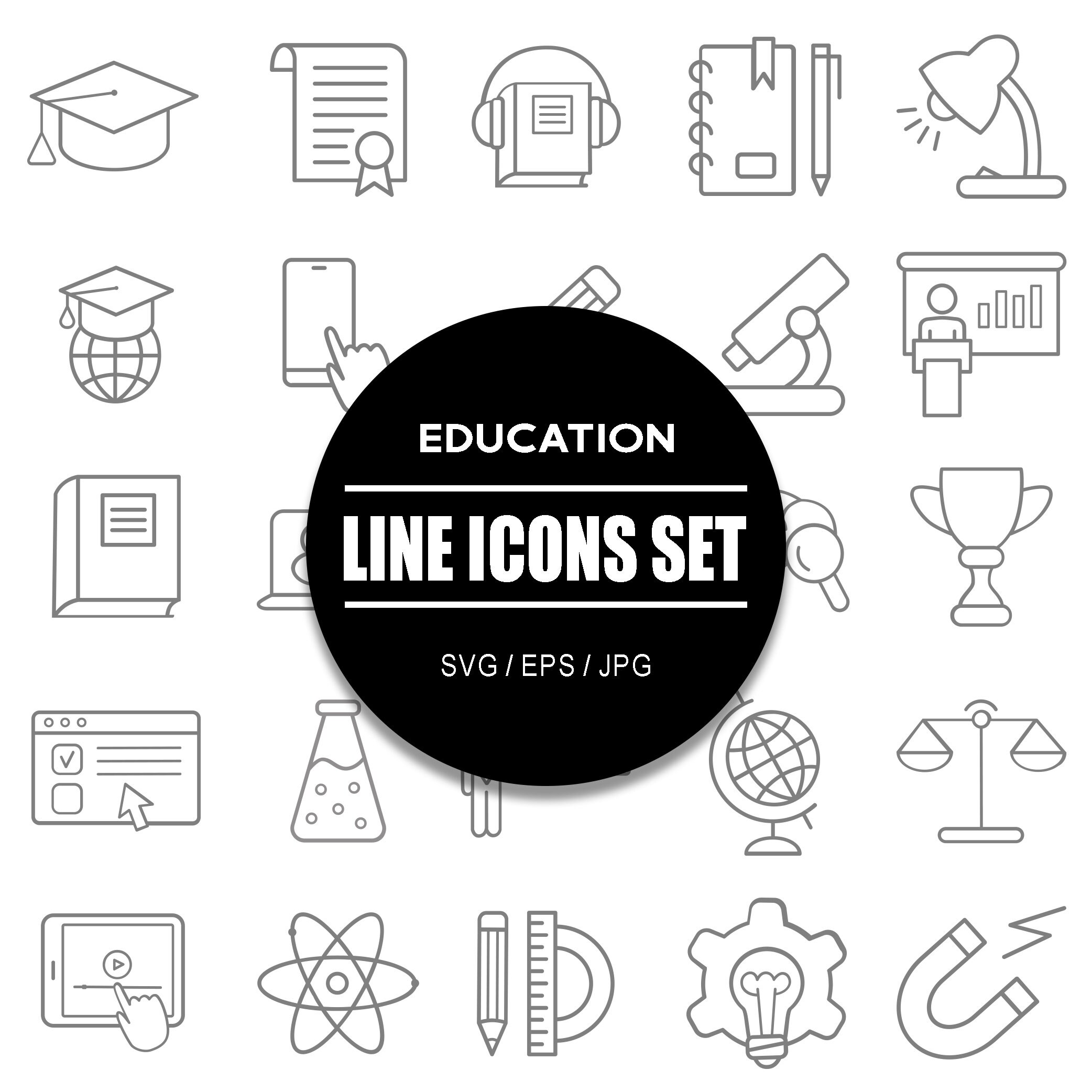 Education Line Icon Set I Outline Icon Bundle in SVG EPS JPG Format - Etsy