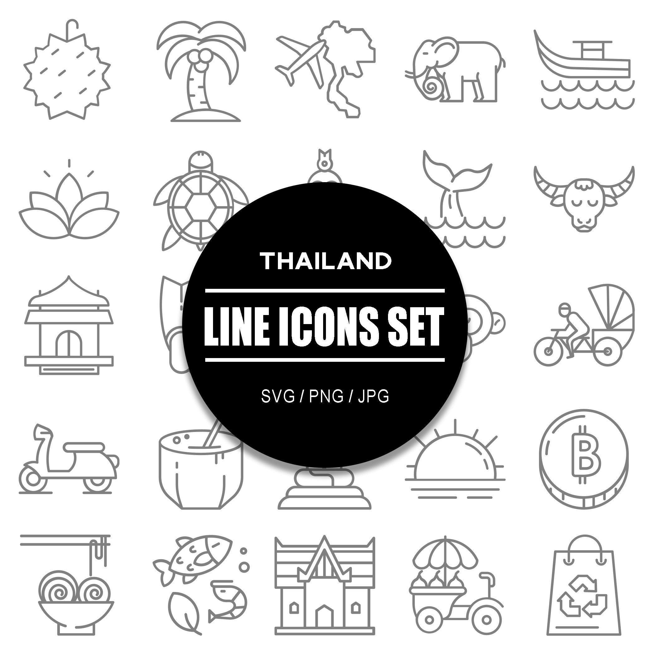 Thailand Travel Line Icon Set I Outline Icon Bundle in SVG PNG JPG ...