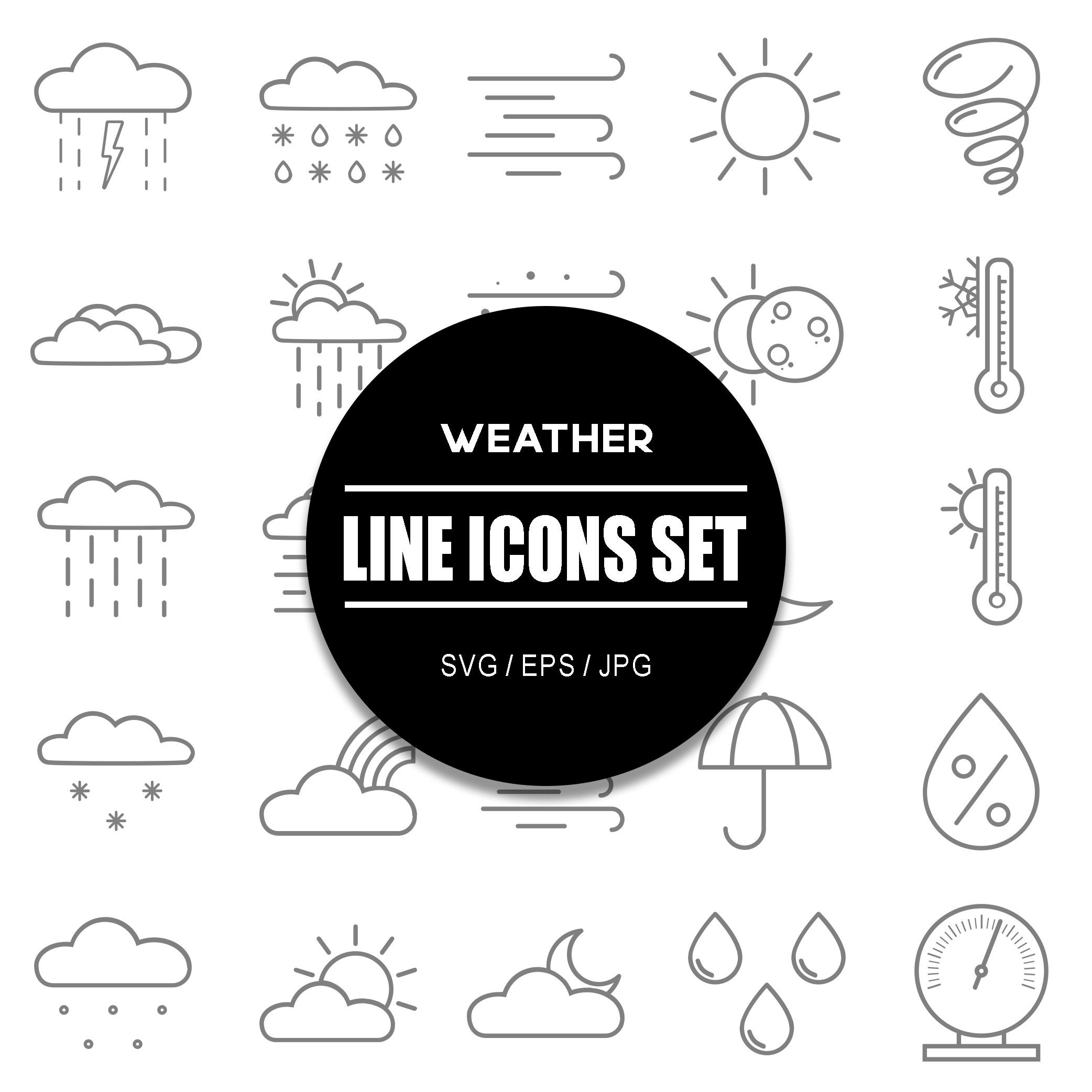 Weather Line Icon Set I Outline Icon Bundle In Svg Eps Format Etsy