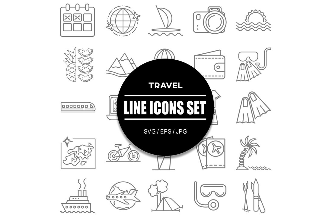 Travel Line Icon Set I Outline Icon Bundle in SVG EPS JPG Format - Etsy