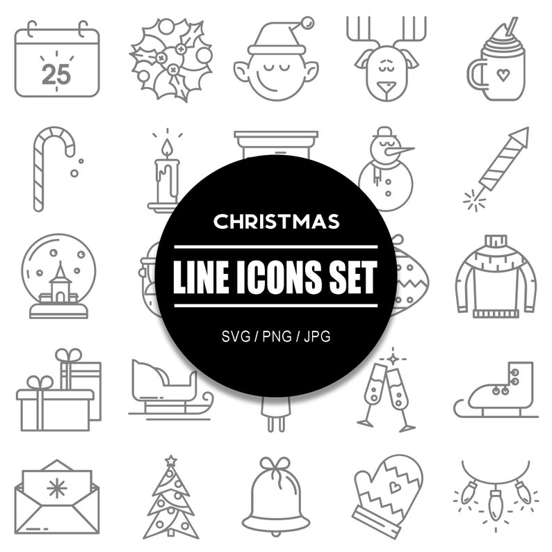 Xmas Christmas Line Icon Set I Outline Icon Bundle in SVG PNG JPG - Etsy
