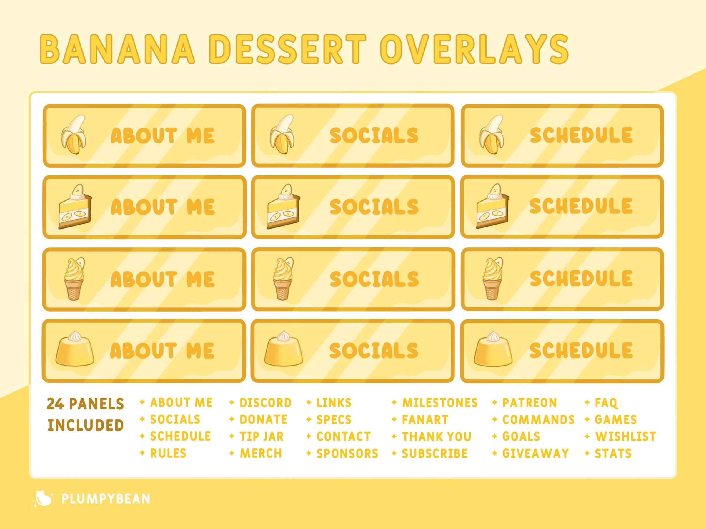 Twitch Stream Overlay Package - Cute Banana Dessert - Etsy