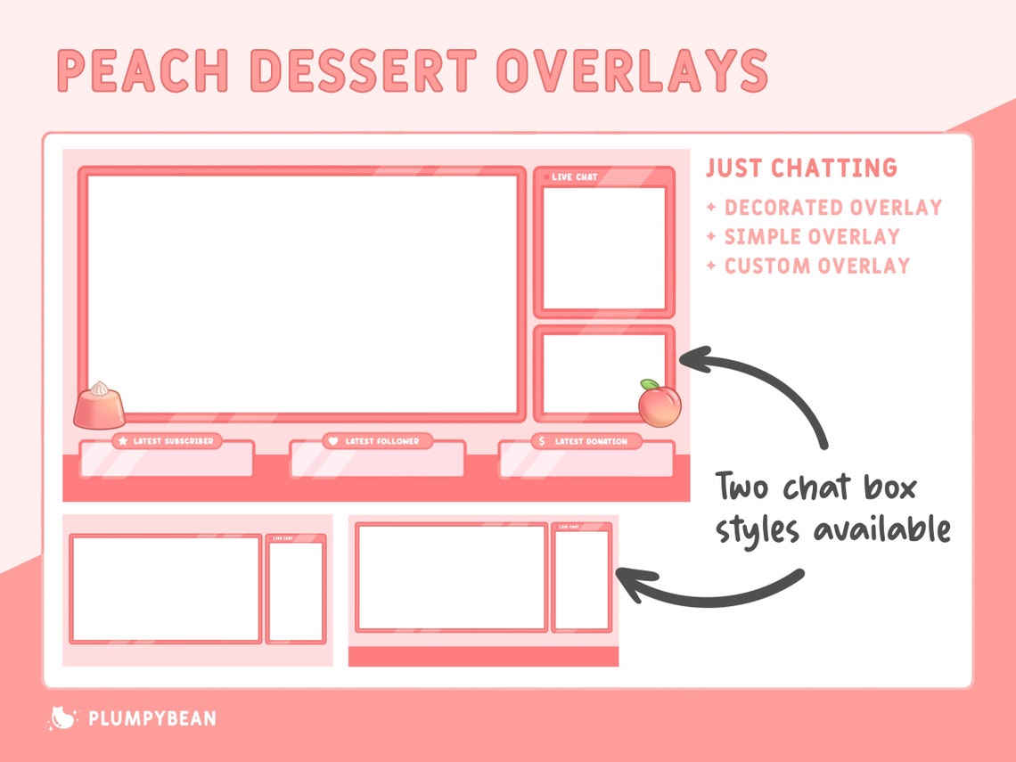 Twitch Stream Overlay Package Cute Peach Dessert - Etsy