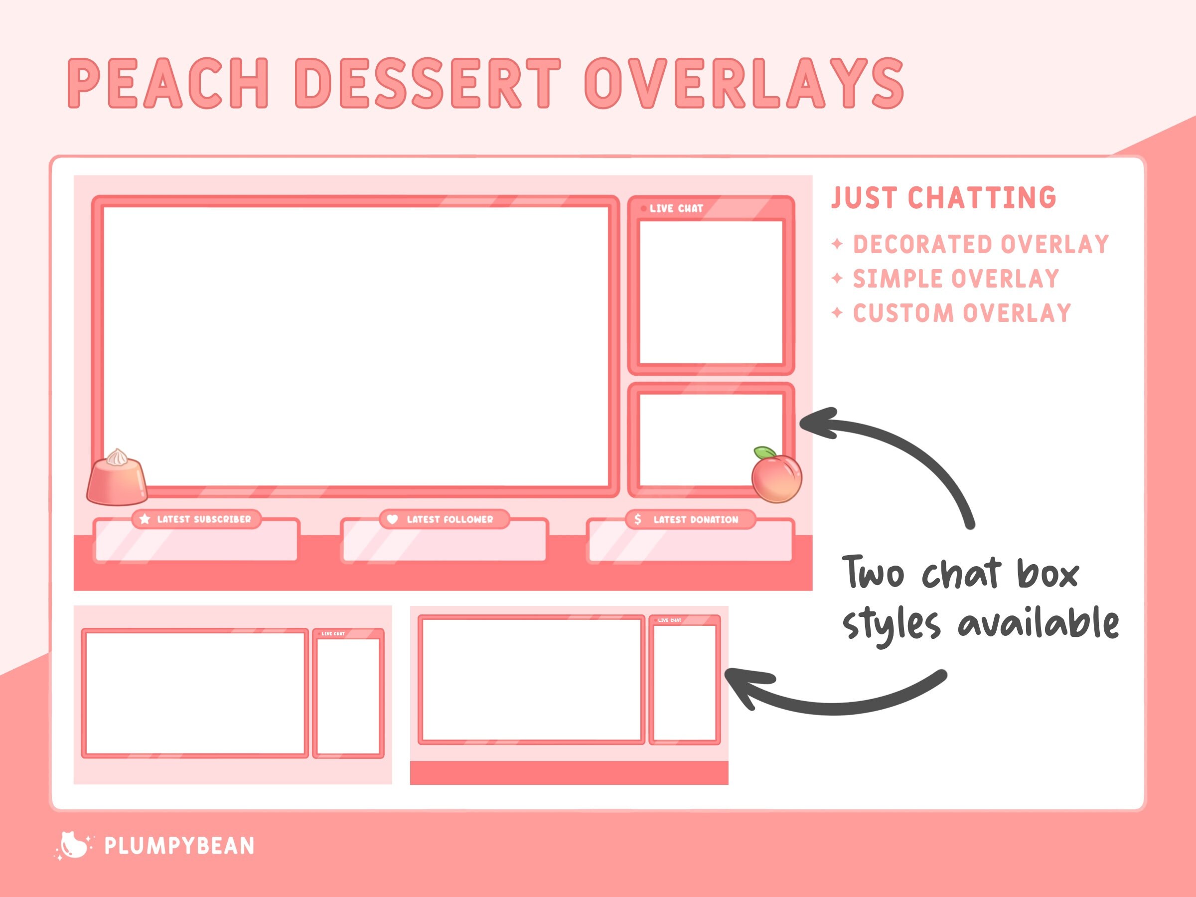 Twitch Stream Overlay Package - Cute Peach Dessert - Etsy
