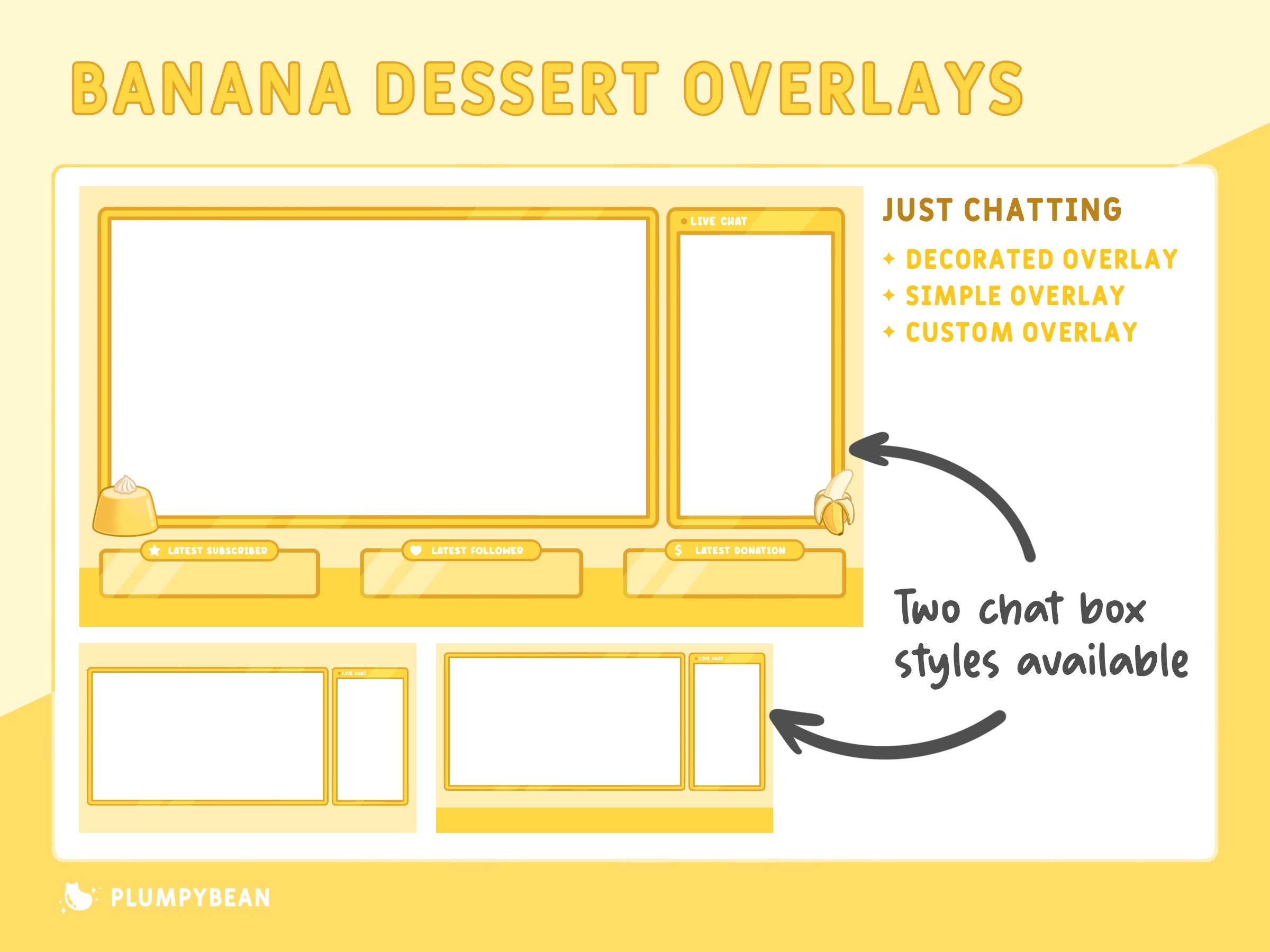 Twitch Stream Overlay Package - Cute Banana Dessert - Etsy