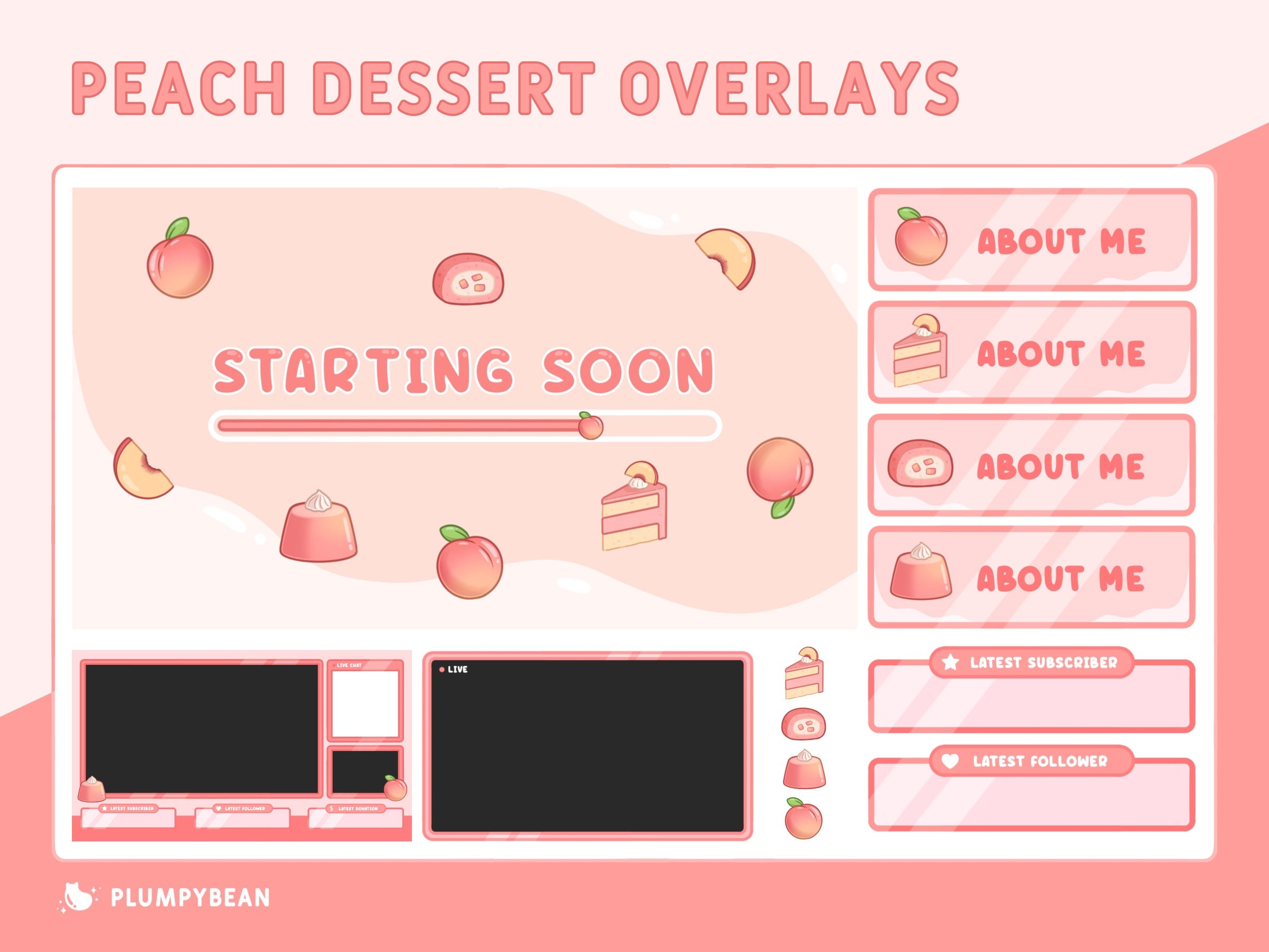 Twitch Stream Overlay Package Cute Peach Dessert - Etsy