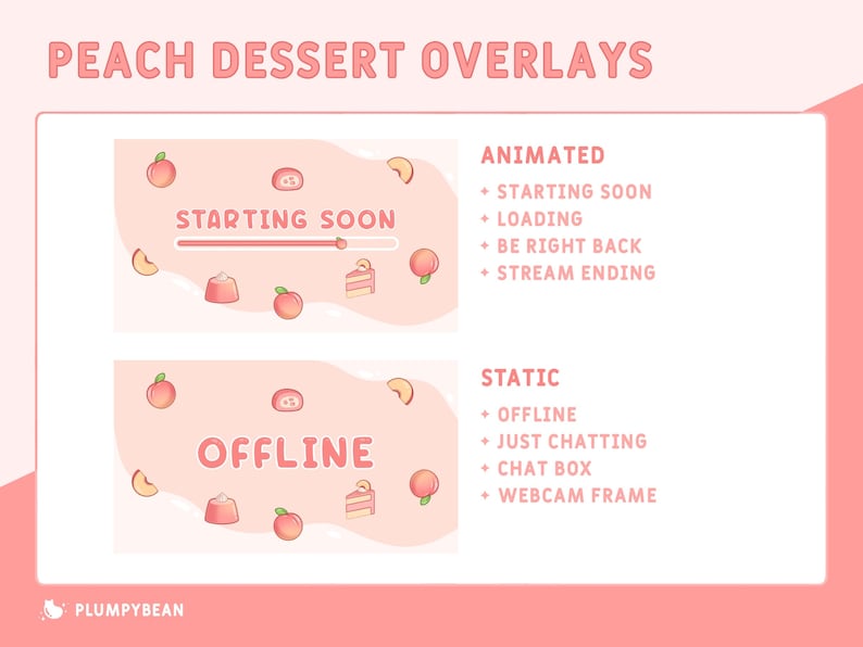 Twitch Stream Overlay Package - Cute Peach Dessert - Etsy
