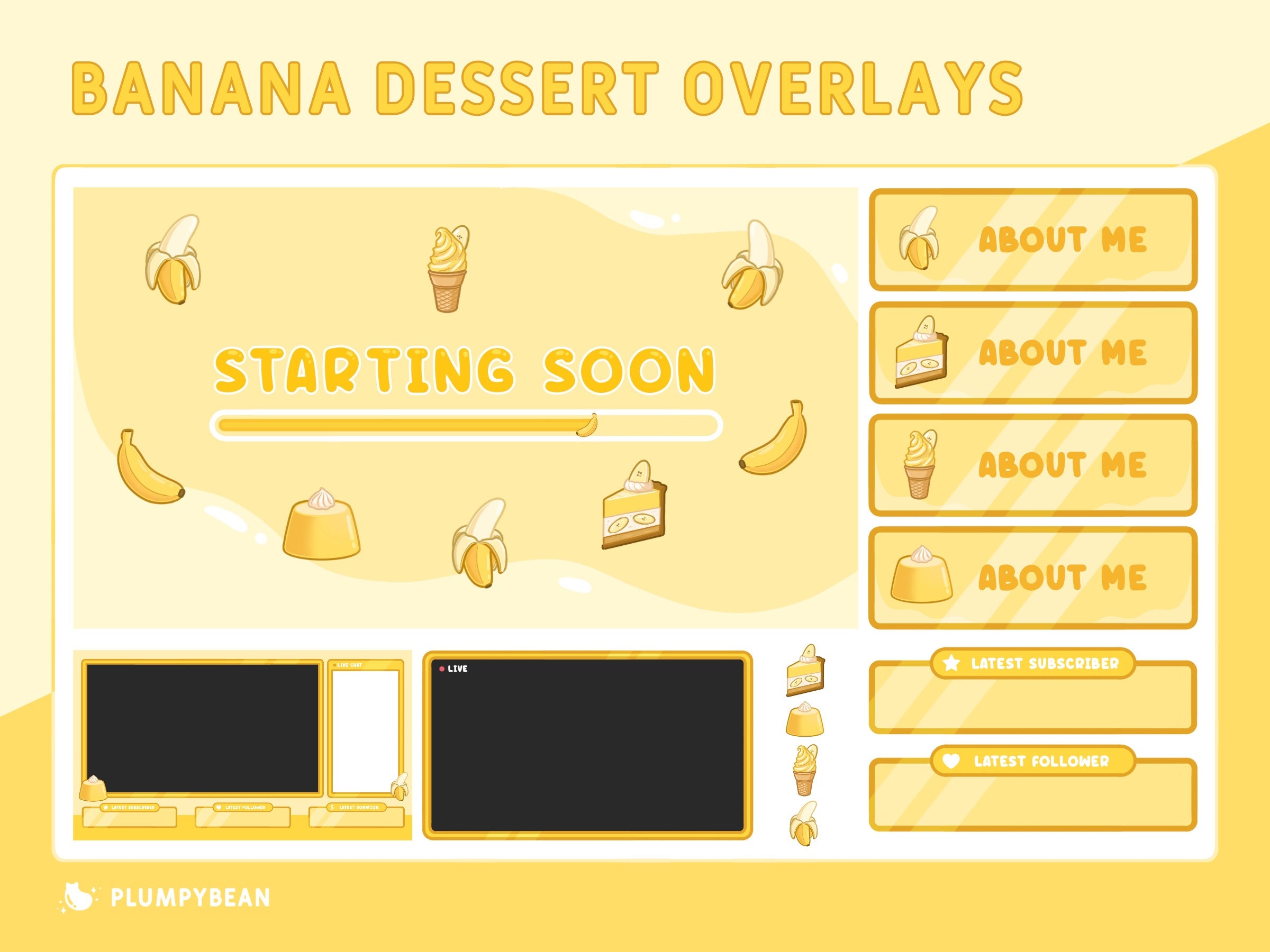 Twitch Stream Overlay Package - Cute Banana Dessert - Etsy