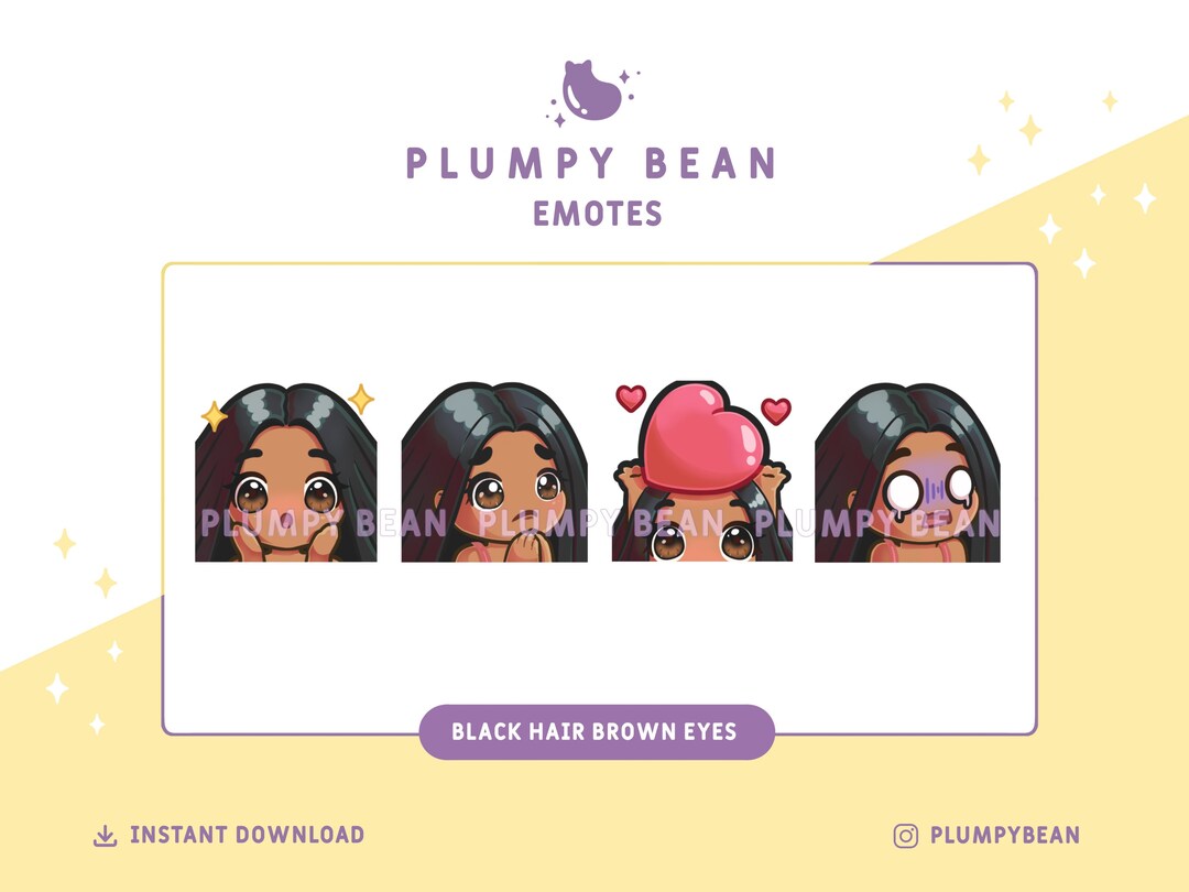 Twitch and Discord Emotes Pack - Black Hair, Brown Eyes, Tanned ...