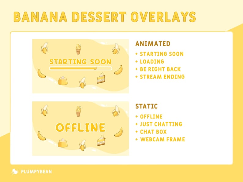 Twitch Stream Overlay Package - Cute Banana Dessert - Etsy