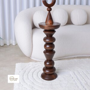 Hand-carved Wooden Side Table and Glass Holder With Intricate Patterns ...