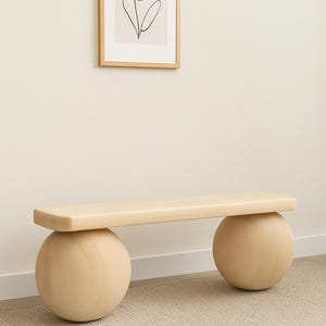 Wooden Sphere Bench – Modern Entryway Bench, Sculptural Ball Leg Stool ...