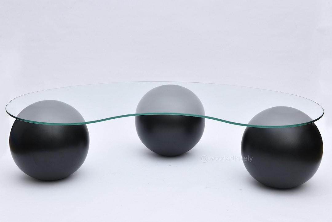 Black Wooden Ball Coffee Table: Glass Top, Modern Living Room Decor - Etsy