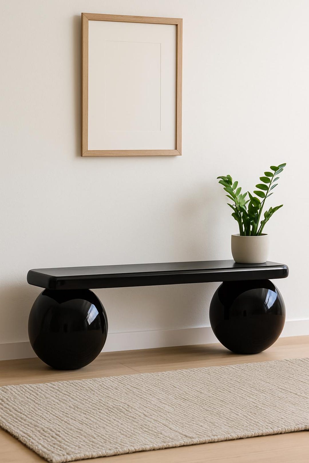 Glossy Black Bench – Lacquered Sphere Wood Bench, Modern Entryway ...