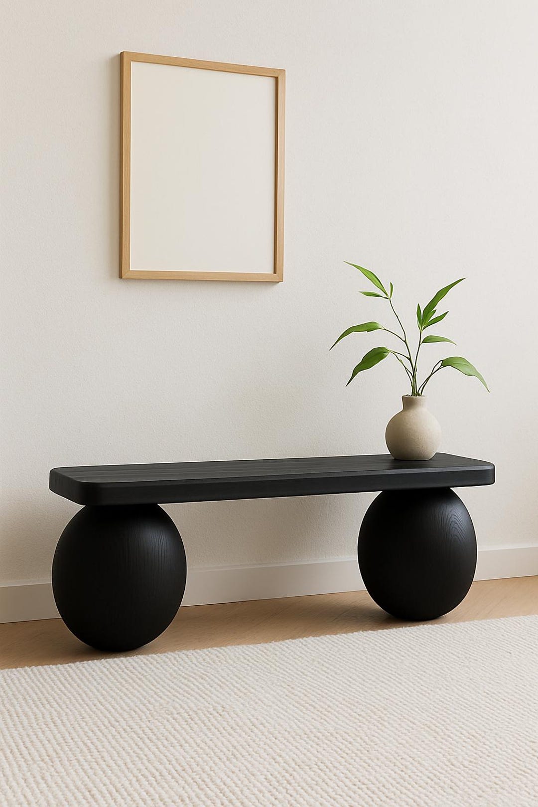 Matte Black Sphere Leg Bench: Handmade Modern Spruce Entryway Seating ...