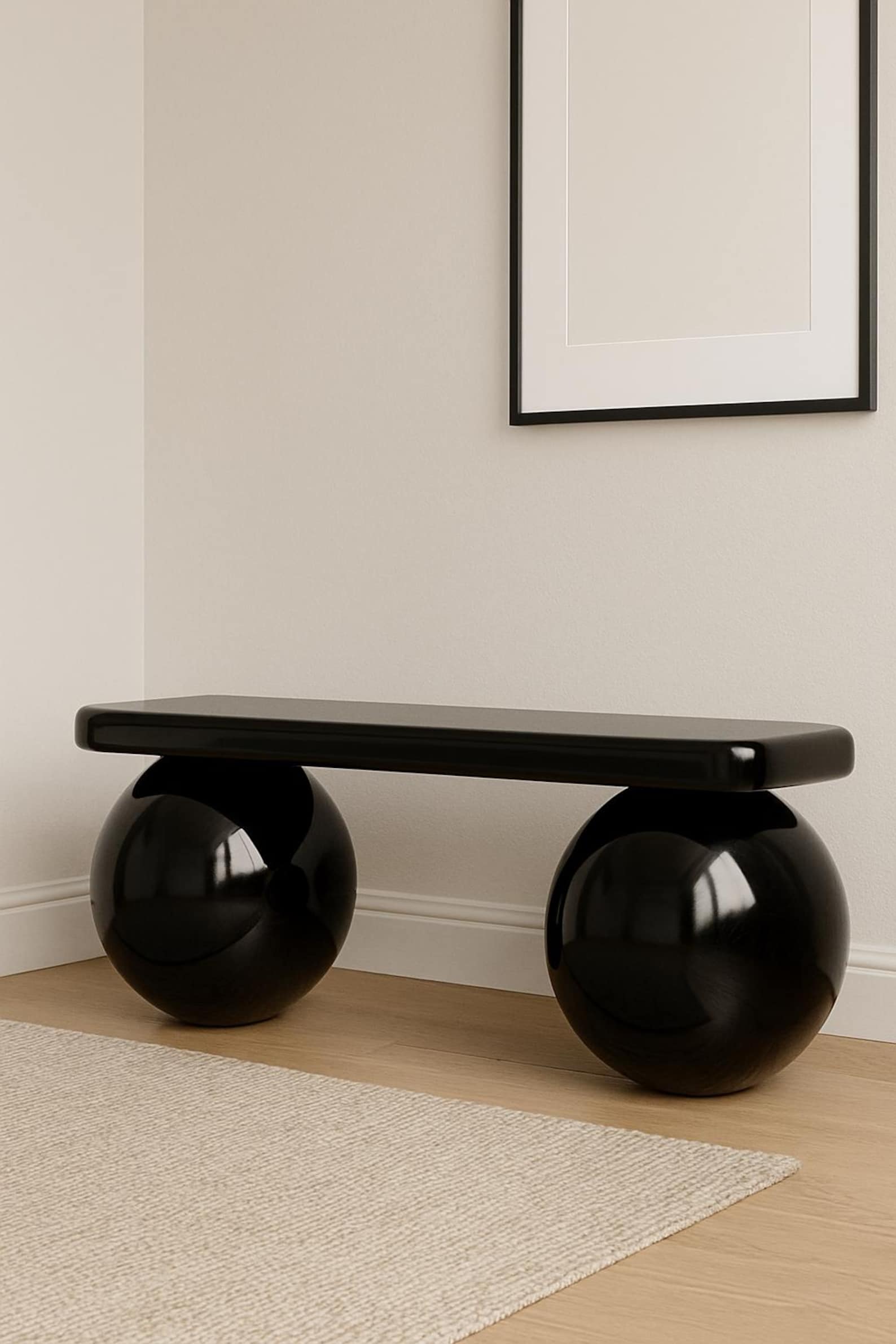 Glossy Black Bench – Lacquered Sphere Wood Bench, Modern Entryway ...